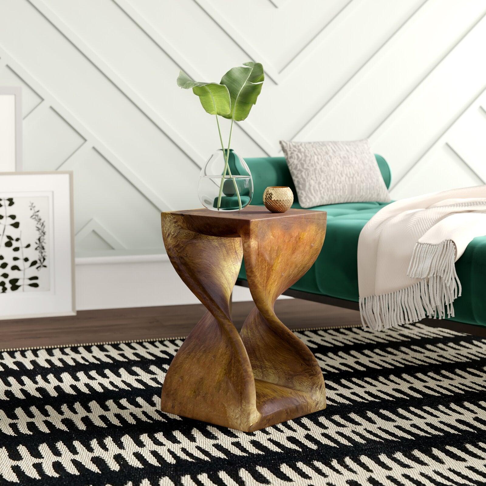 20'' Tall Solid Wood Abstract End Table – Woodartdeal