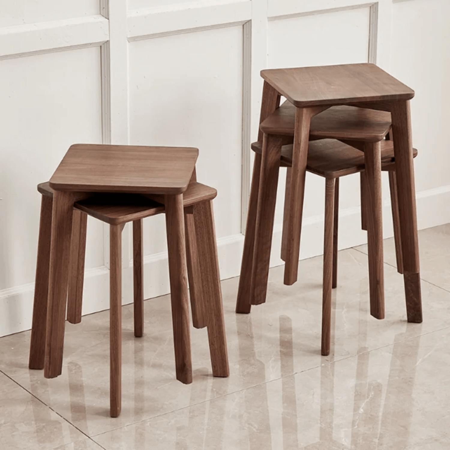 H18" Black Walnut Short Stool, Stackable Solid Wood Square Dining Stoo ...