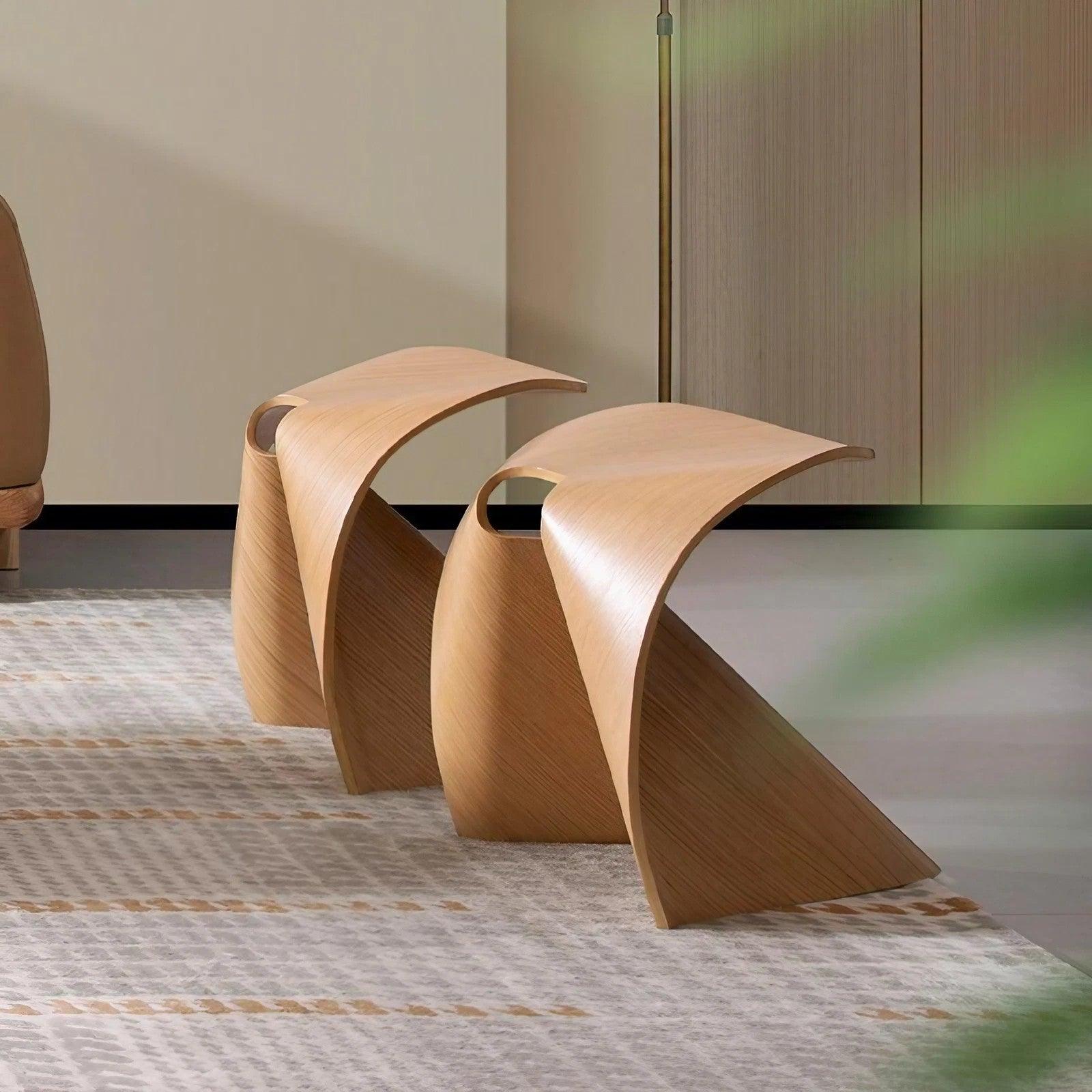 Light Luxury Solid Wood Side Table & Stool – Minimalist Design ...