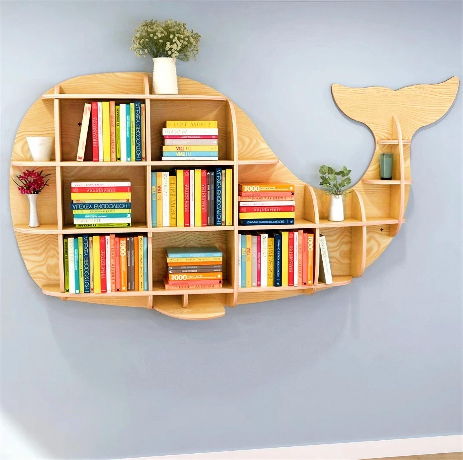 Wooden Bookshelves Whale Wall Animal Shape Bookshelf Kids Bookcases St ...