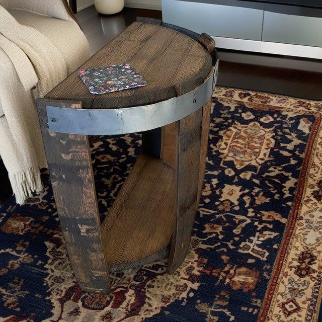 Woodartdeal Handcrafted Bourbon Barrel Half End Table