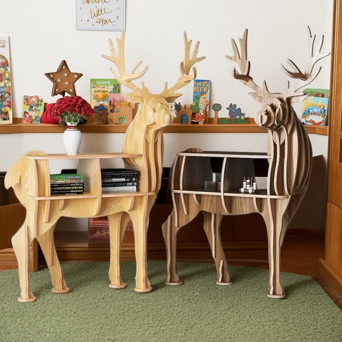 Wooden Bookshelves Elk Animal Shape Bookshelf Kids Bookcases Storage R ...