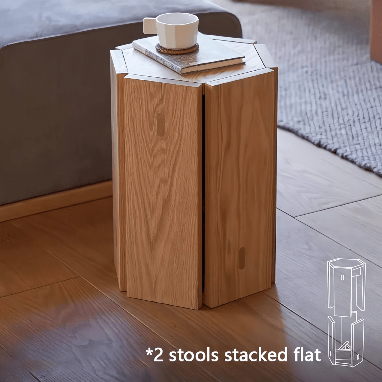 H17" Stackable Geometric Stool Dining Stool /Chair, Oak Short Stools W ...