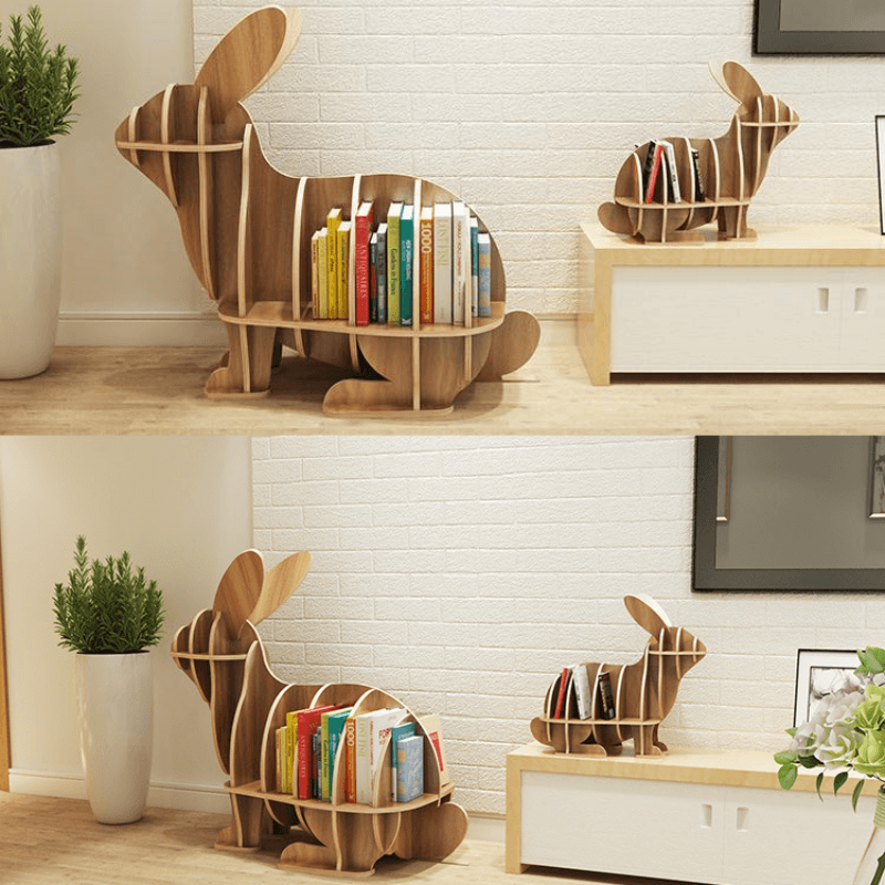 Wooden Bookshelves Rabbit Animal Shape Bookshelf Kids Bookcases Storag ...