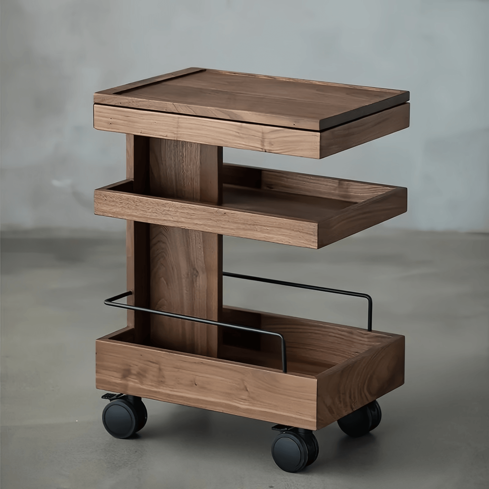 Livingroom Movable Walnut Finish Coffee Table Trolley Cars Vintage Bar ...