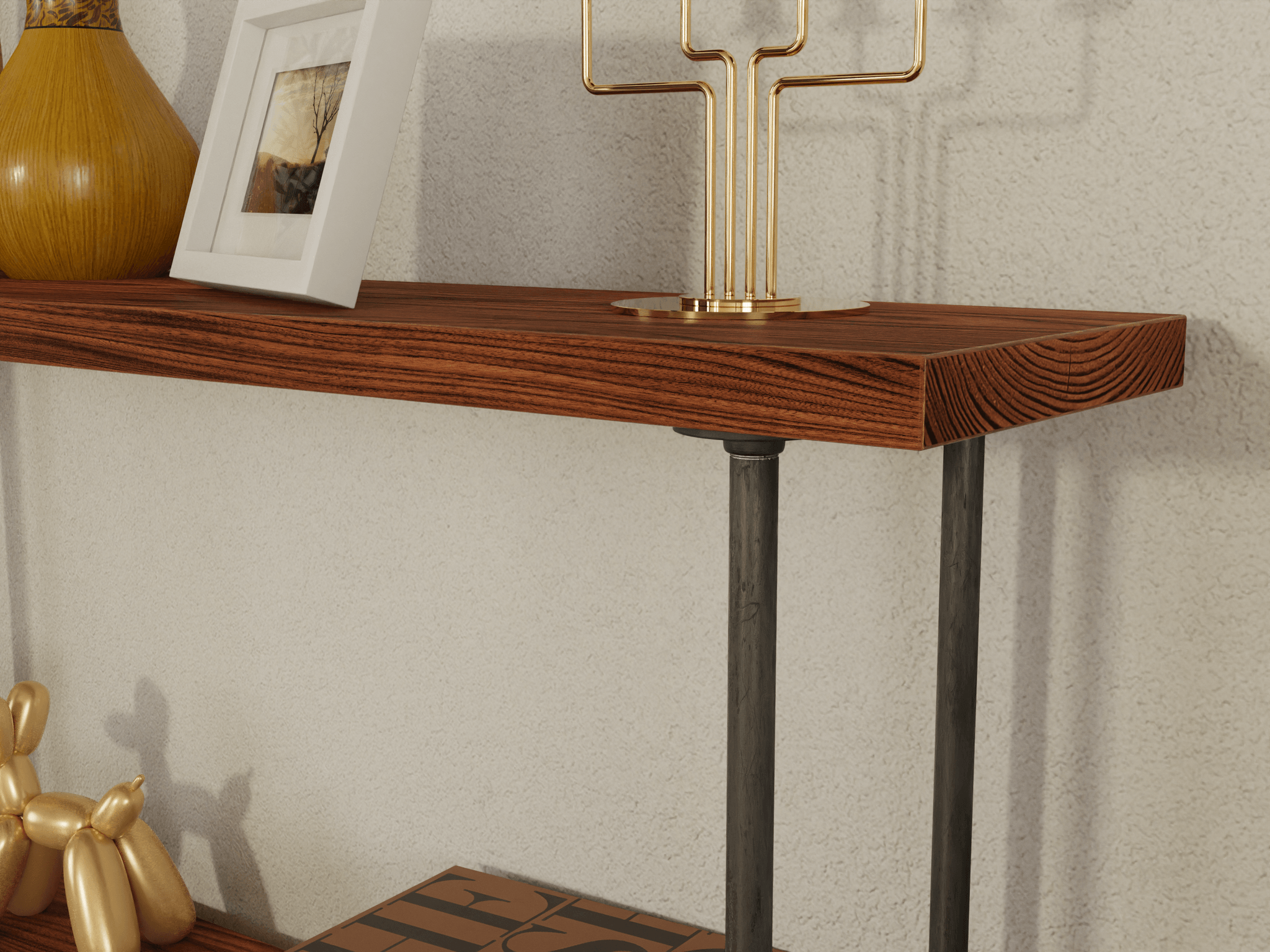 Woodartdeal 2-Tier Console Table, Pipe and wood Sofa Table