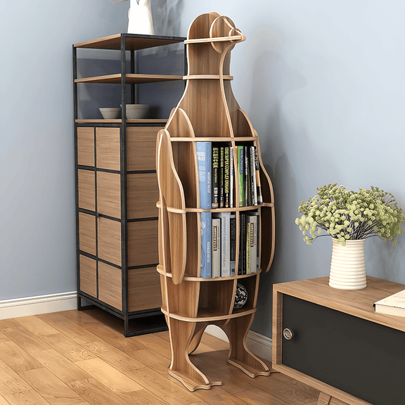 Wooden Bookshelves Penguin Animal Shape Bookshelf Kids Bookcases Stora ...