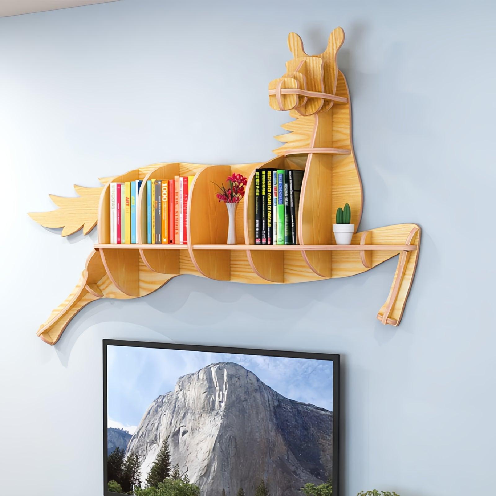 Wooden Bookshelves Horse Wall Animal Shape Bookshelf Kids Bookcases St ...