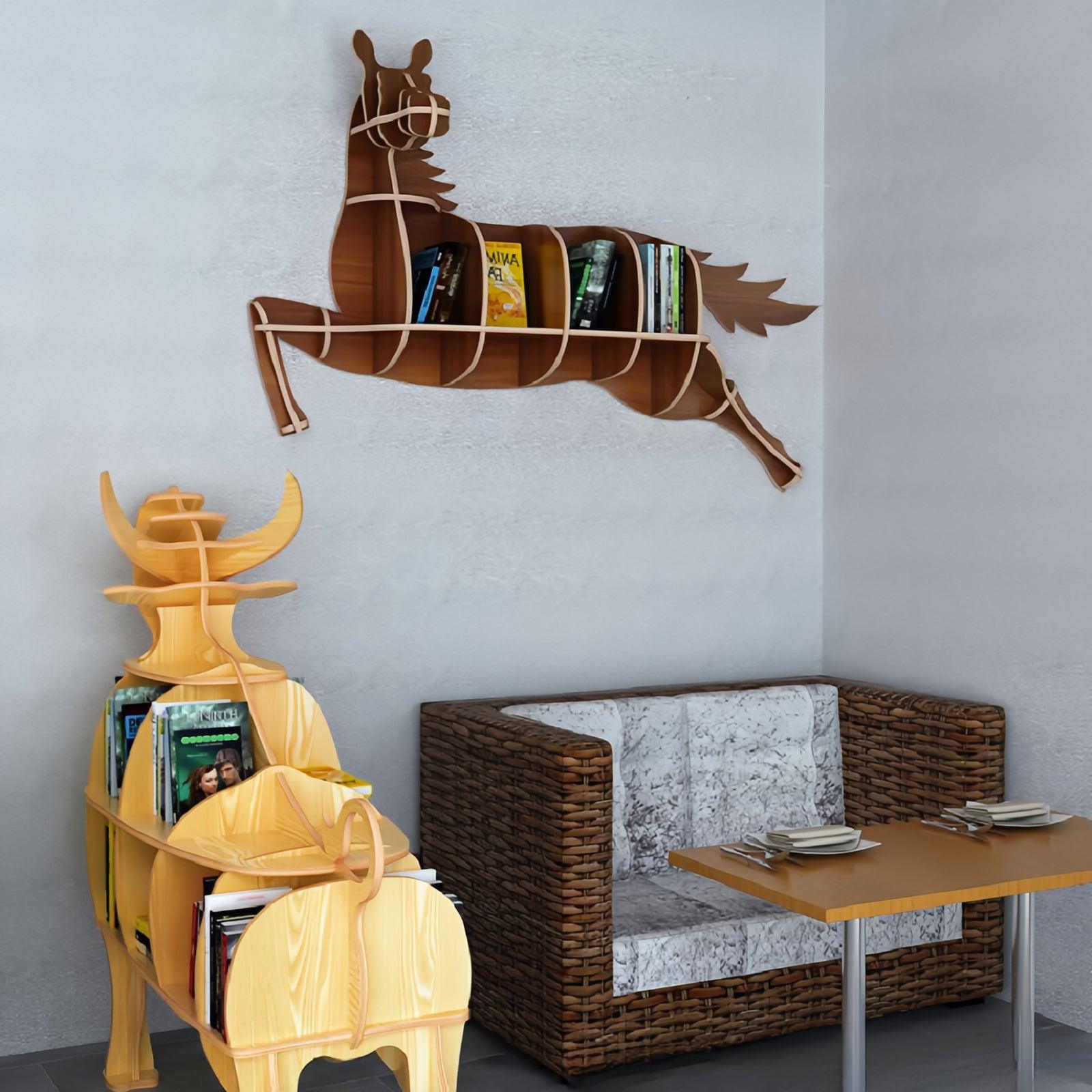 Wooden Bookshelves Horse Wall Animal Shape Bookshelf Kids Bookcases St ...