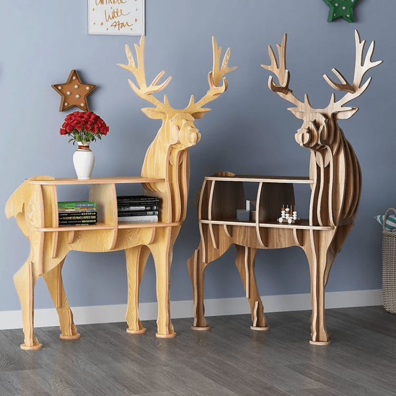 Wooden Bookshelves Elk Animal Shape Bookshelf Kids Bookcases Storage R ...
