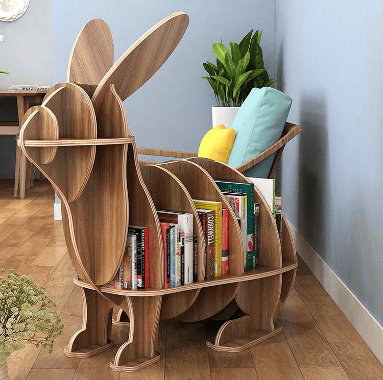 Wooden Bookshelves Rabbit Animal Shape Bookshelf Kids Bookcases Storag ...