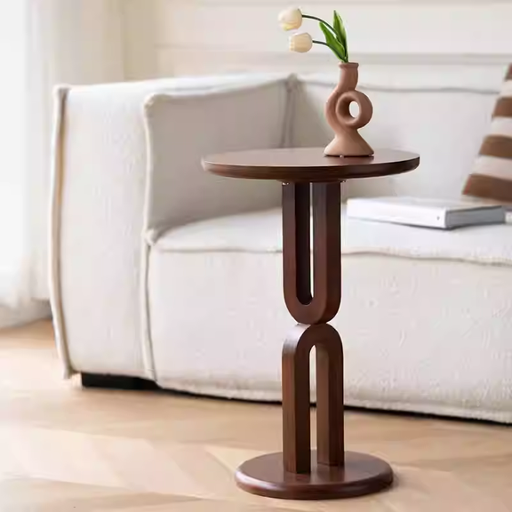Retro Solid Wood Geometric Side Table, Compact Round Living Room Side ...