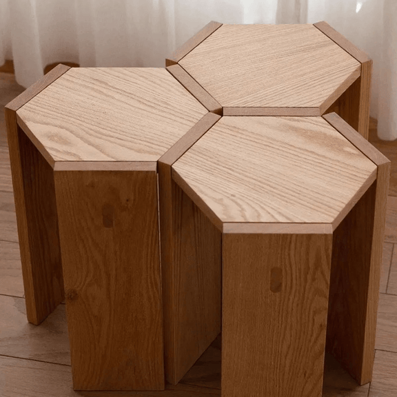 H17" Stackable Geometric Stool Dining Stool /Chair, Oak Short Stools W ...