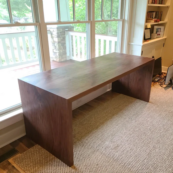 Modern Waterfall Desk, Handmade Straight Edge Desk, Black Walnut Color ...