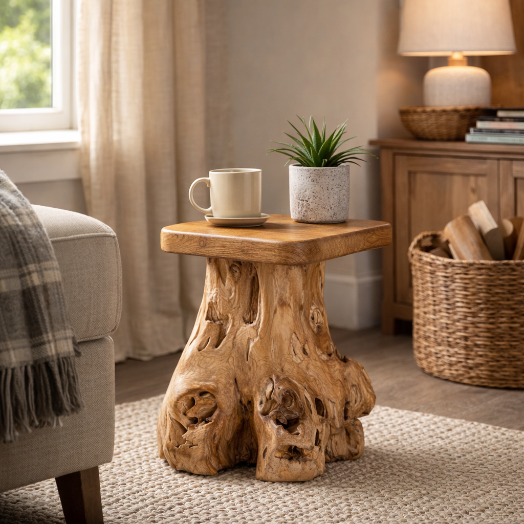 Woodartdeal Teak Root End Table / Side Table / Natural Wood Accent Tab