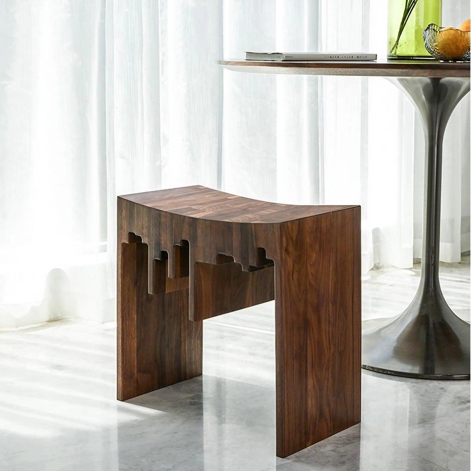 Light Luxury Walnut Bench Stool, City Skyline Accent Wood Stool ...