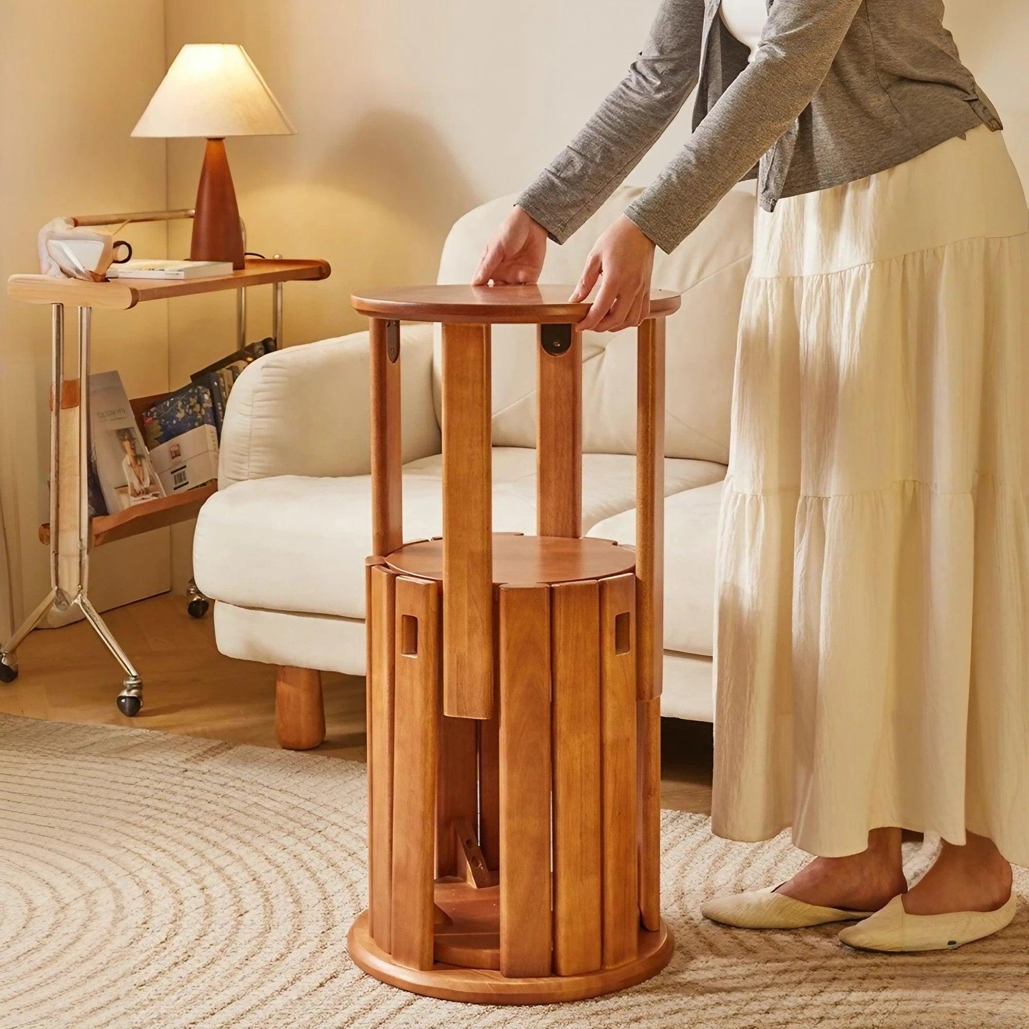 Set of 4 Dining Stool /Chair, Solid Wood Round Stackable Stool Combina ...