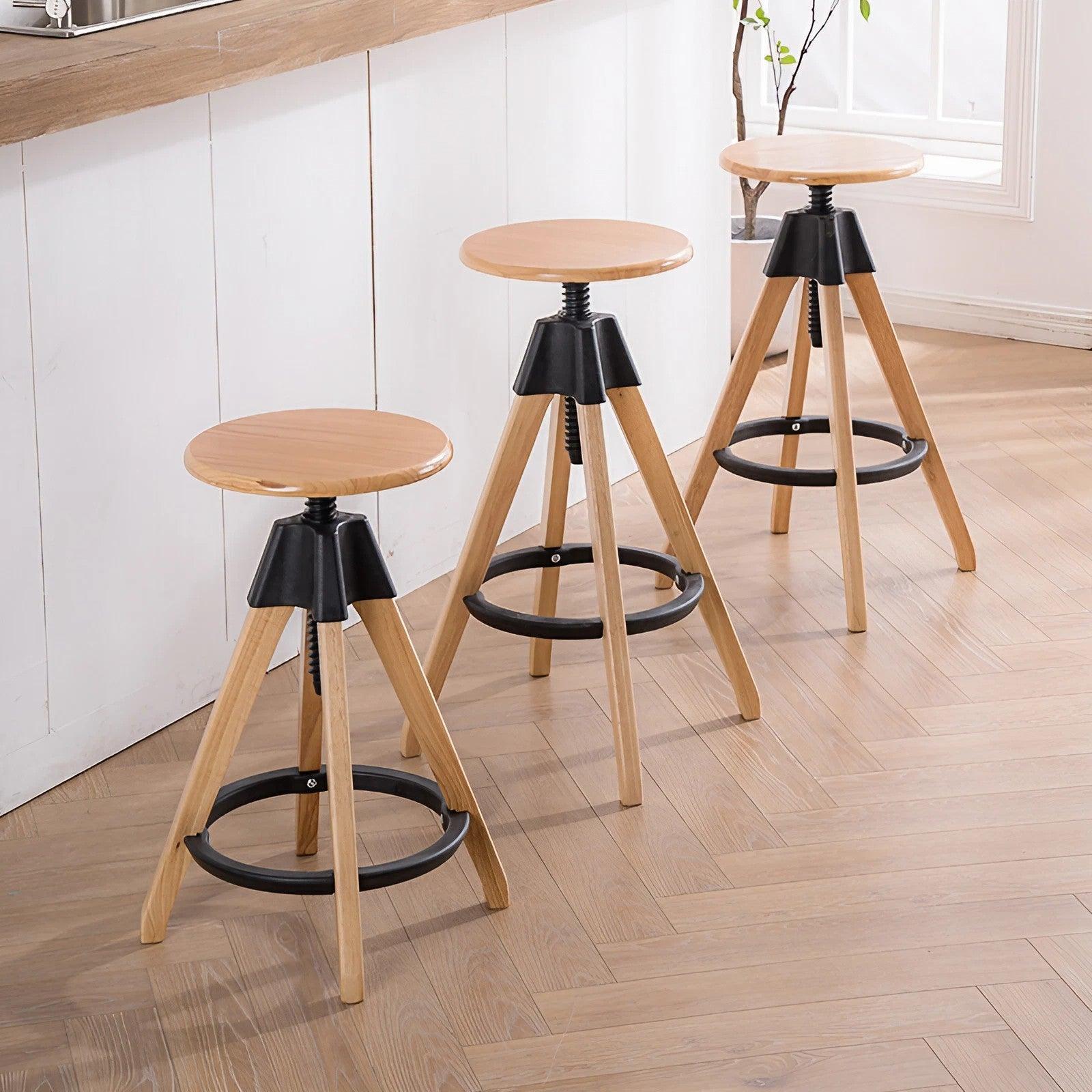 H26-31" Adjustable Simple Wood Swivel Lift Stools Counter Stools Bar S ...