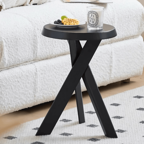 Solid Wood Round Side Table with Cross Legs Living Room Tray Table Dre ...