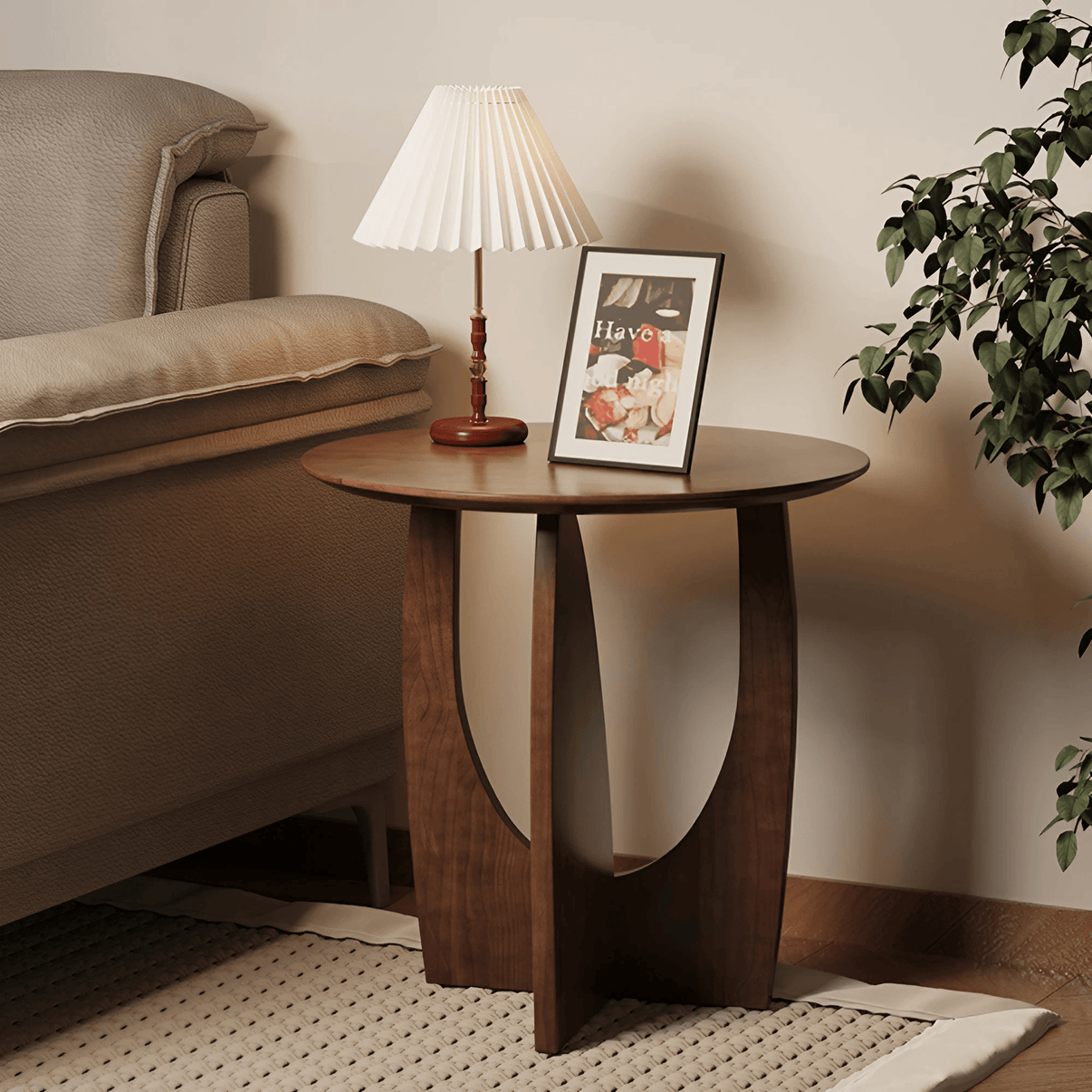 Round Wood Side Table Designer Corner Table - Walnut/Oak/Black ...