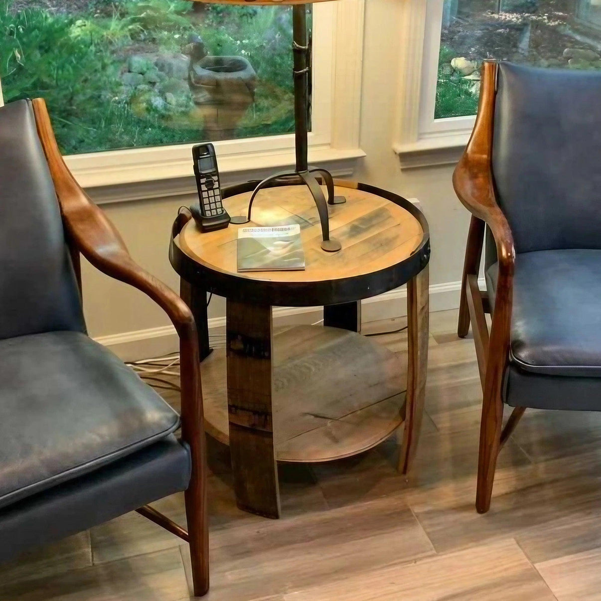 Woodartdeal Authentic Oak Whiskey Barrel End Table with Storage Shelf