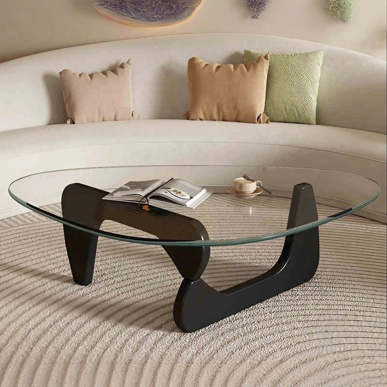 Oak Foot Glass Top Coffee Table Irregular Shape Coffee Table – Woodartdeal