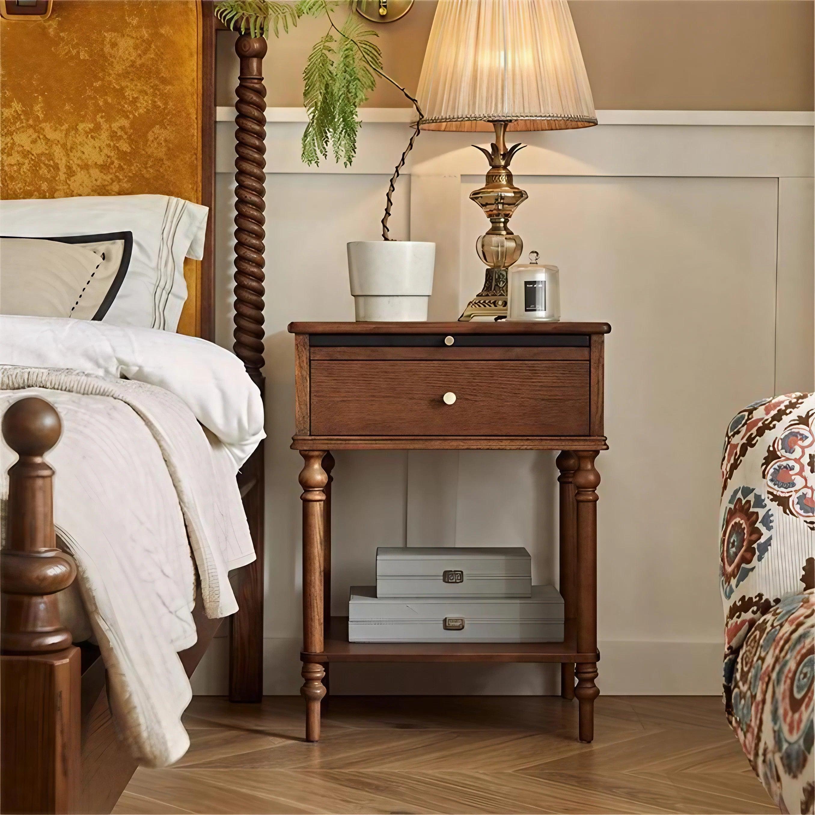 Solid Wood Bedside Table Storage Drawer Side Cabinet Pull-Out Nightsta ...