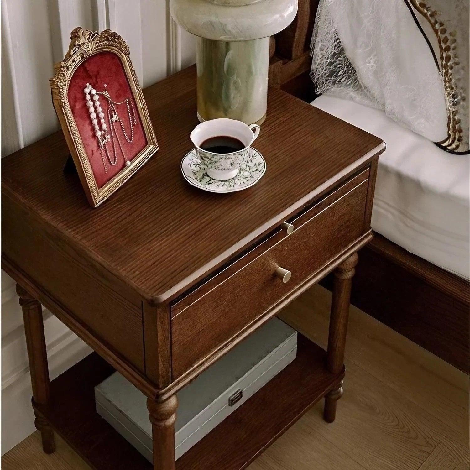 Solid Wood Bedside Table Storage Drawer Side Cabinet Pull-Out Nightsta ...