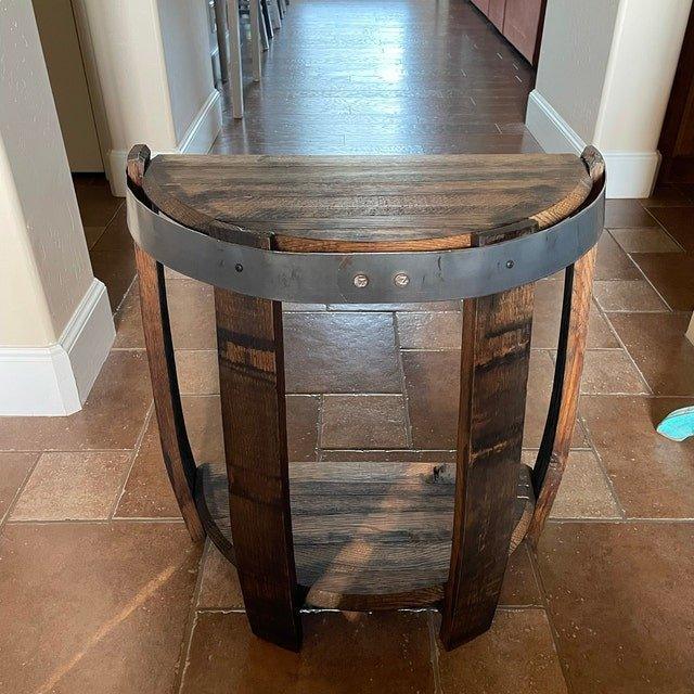 Woodartdeal Handcrafted Bourbon Barrel Half End Table