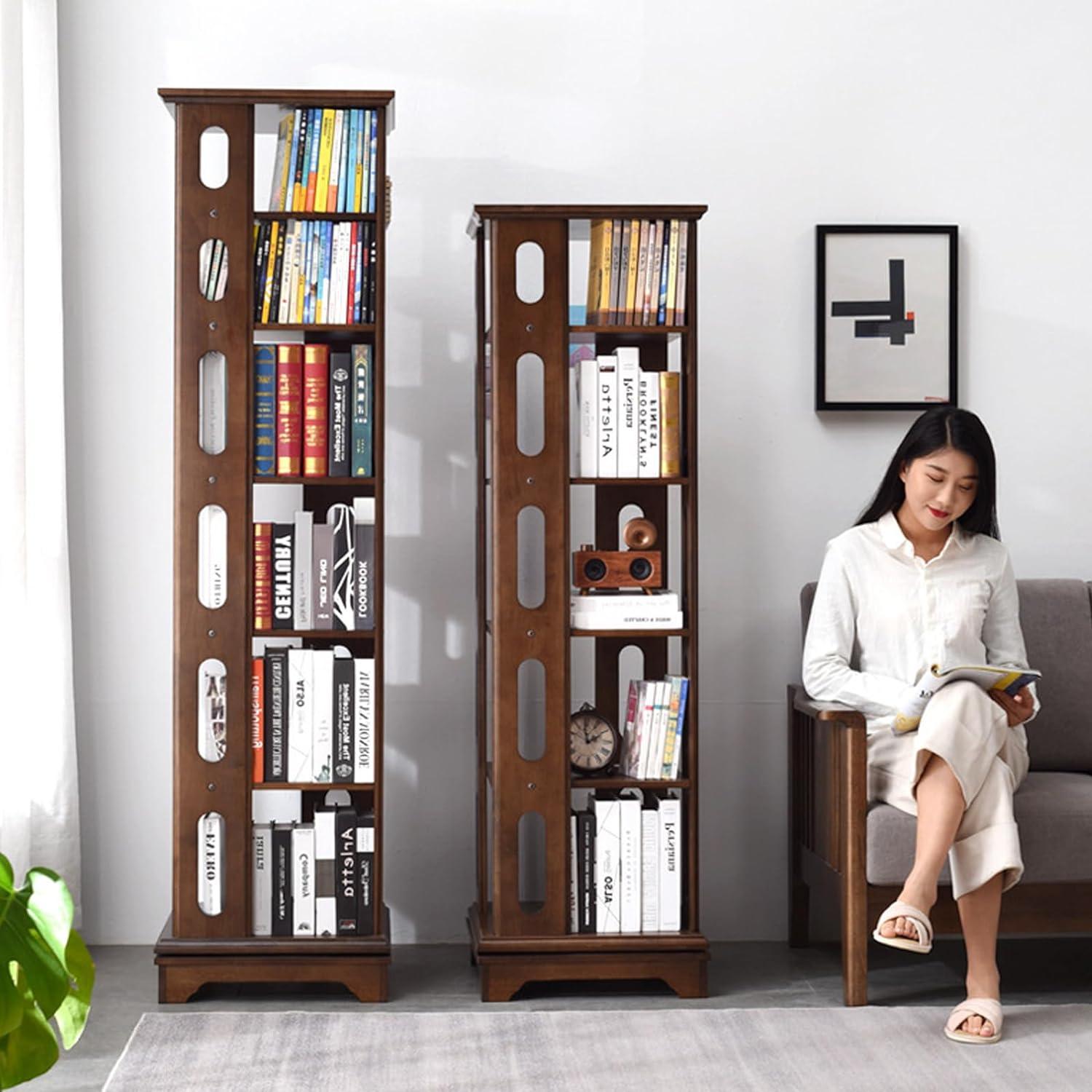 Woodartdeal Rotating Bookshelf Solid Wood 360° Rotating Bookcase Floor ...