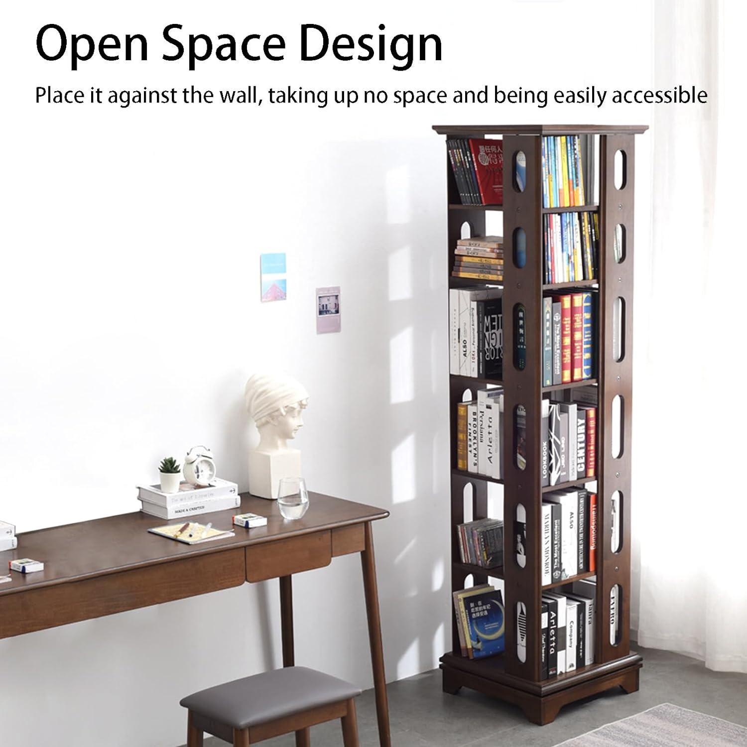 Woodartdeal Rotating Bookshelf Solid Wood 360° Rotating Bookcase Floor ...