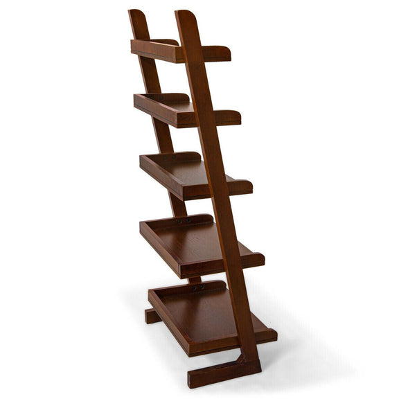 Woodartdeal Solid Wood 5-Tier Ladder Shelf Bookcase in Walnut
