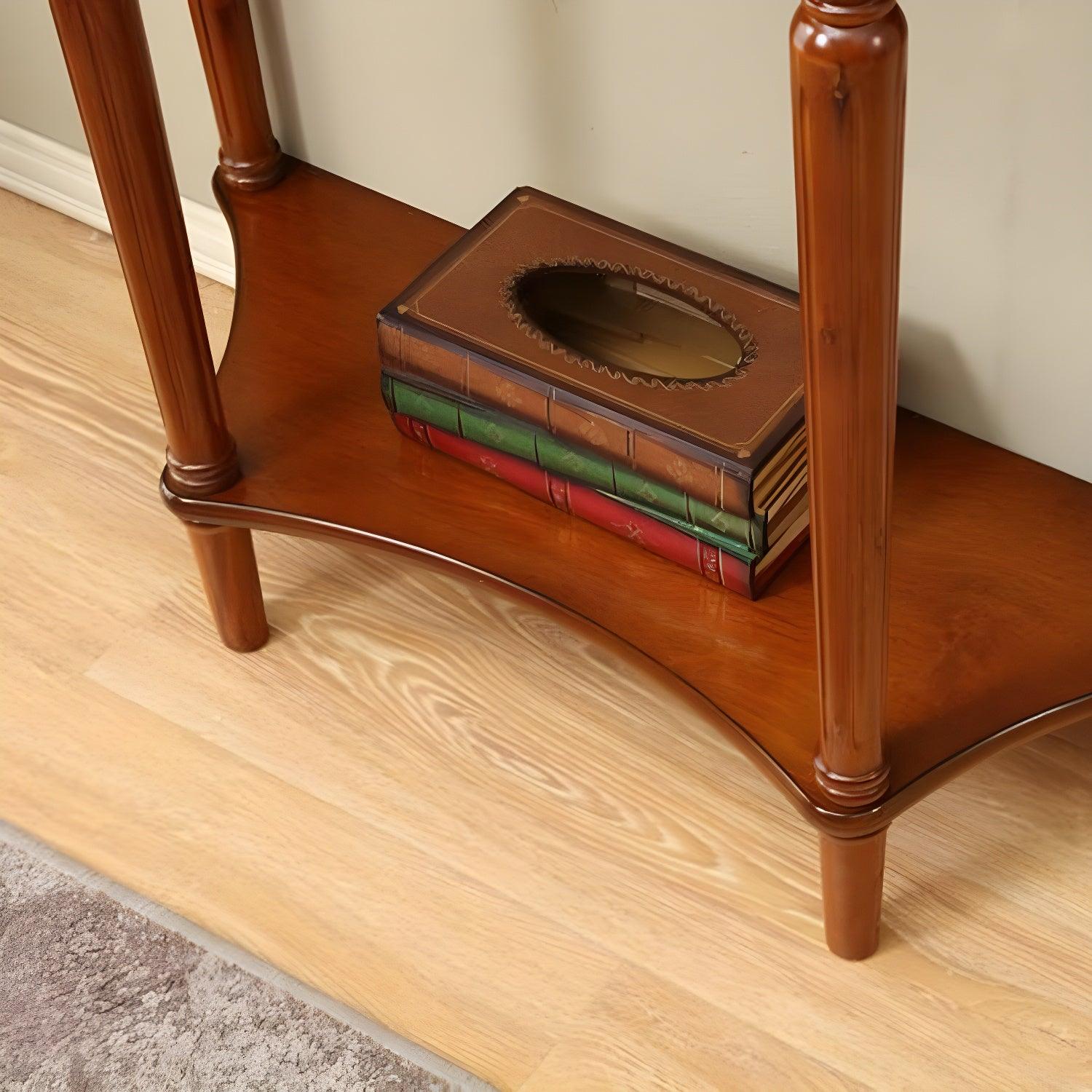 Woodartdeal Solid Wood Half Moon Console Table With Shelf And Drawer