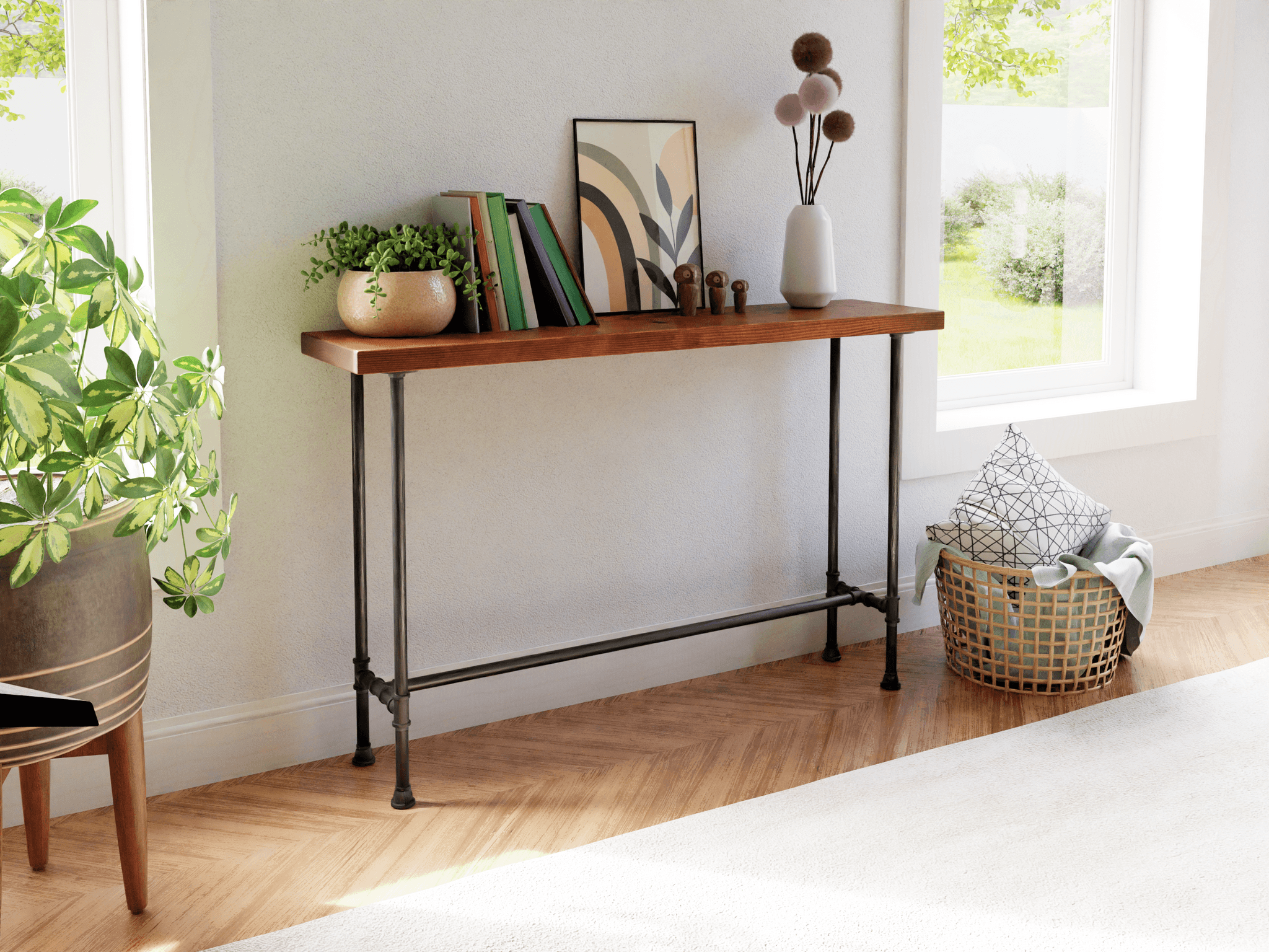 Woodartdeal Wood and pipe console table, Rustic console table