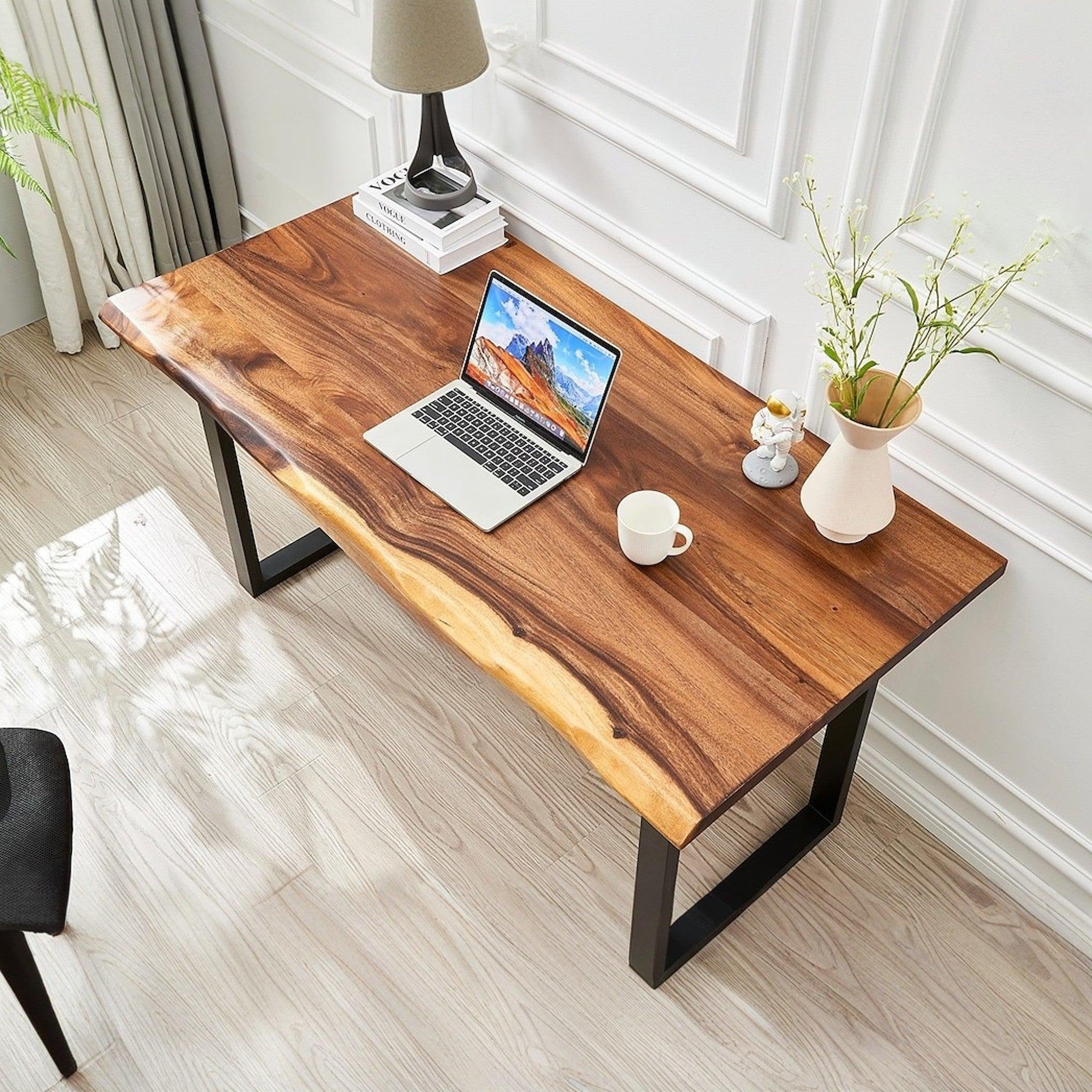 Woodartdeal Live Edge Wood Desk, Slab Work Tables, Desk with Metal Leg